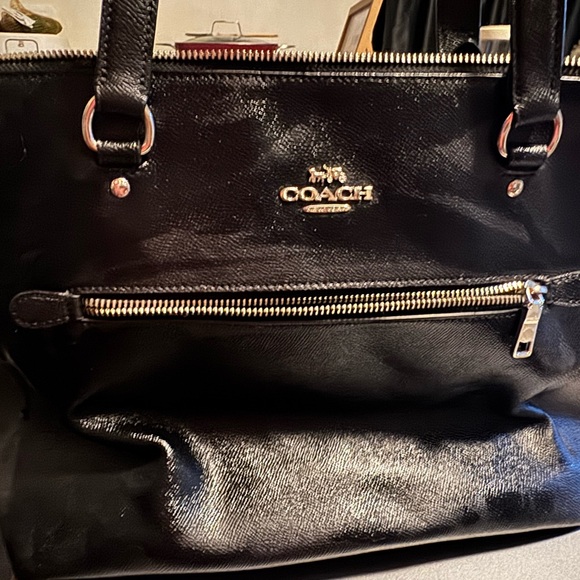 Coach | Bags | Coach Shiny Black Tote With Gold Details | Poshmark